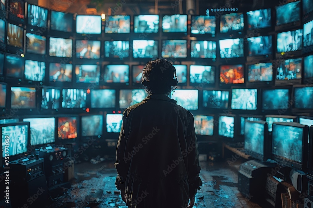 Confronting media saturation: man overwhelmed by the tyranny of screens ...