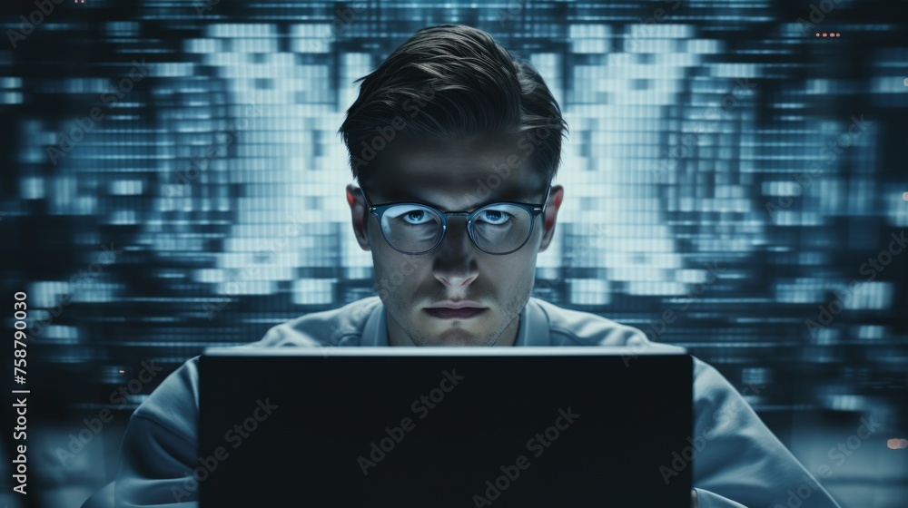 Generative AI Journalist analyzing data on a computer screen, in-depth ...