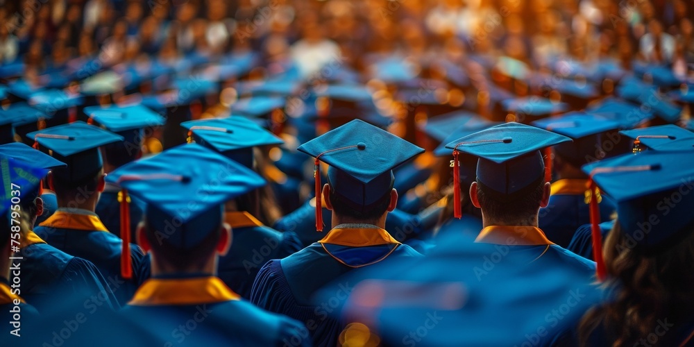 At a university commencement ceremony, students proudly wear caps and ...
