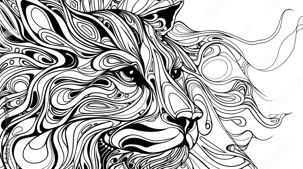 Abstract lion coloring page on white background Stock Illustration ...
