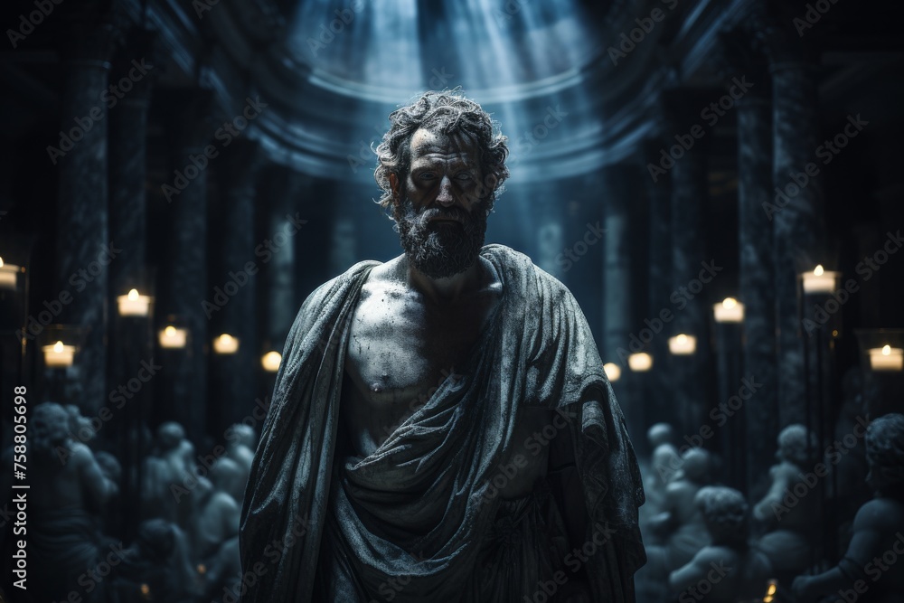 Mysterious ancient greek, roman male stoic statue, sculpture in ...