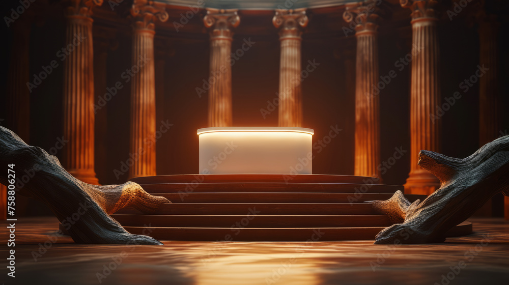 Ancient Rome, luxury podium in ancient roman palace with columns ...