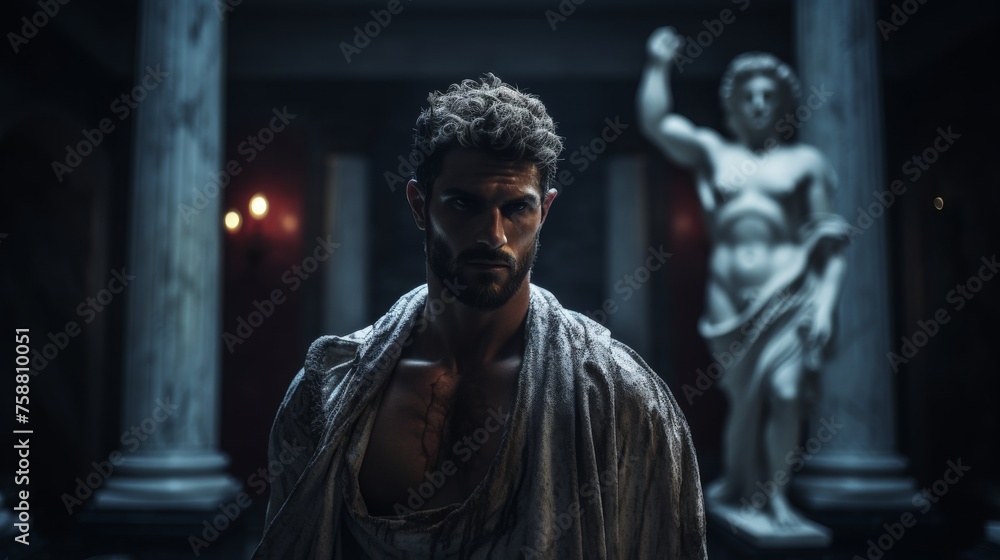 Mysterious ancient greek, roman male stoic statue, sculpture in ...