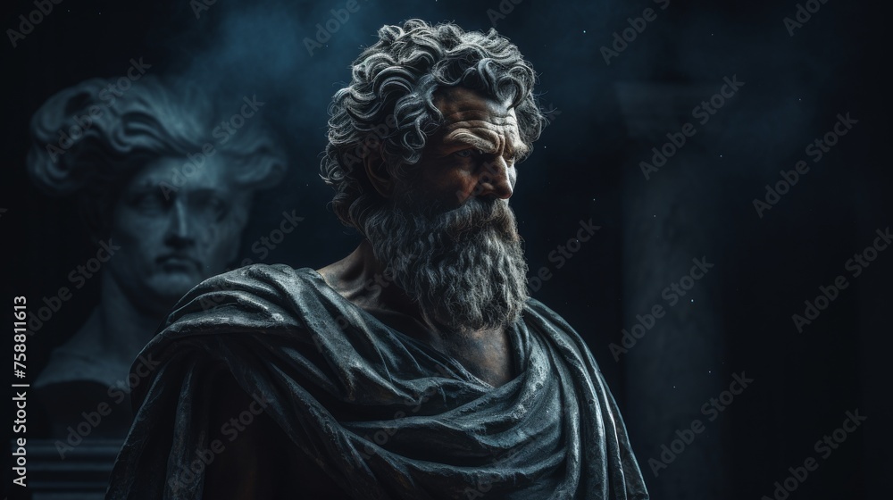 Mysterious ancient greek, roman male stoic statue, sculpture in ...