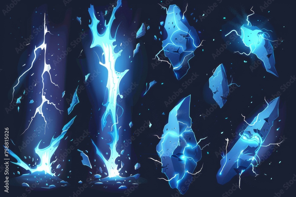 Lightning bolt hit into ground VFX effect. Electric or magic ...