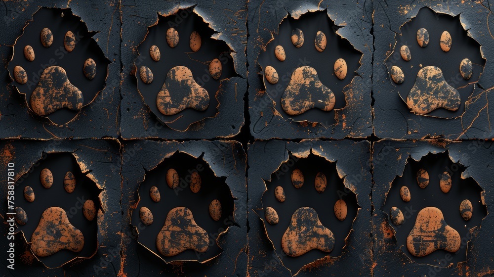Various modern leopard paw prints, cat prints, and claws scratches on a ...