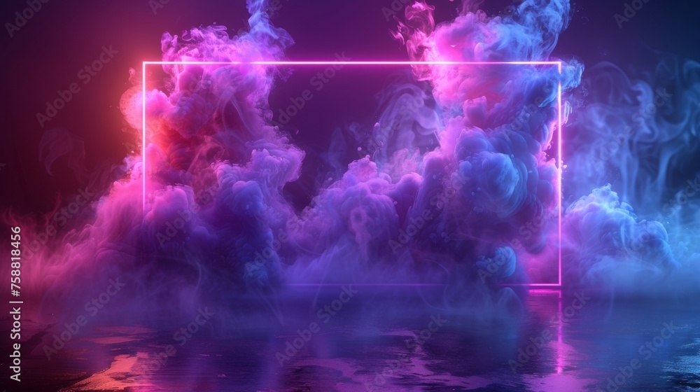 A realistic modern illustration of a rectangular border glowing in ...