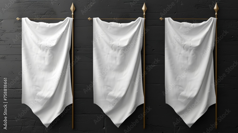 The mock-up of a white pennant flag on its pole is made up of rounded ...
