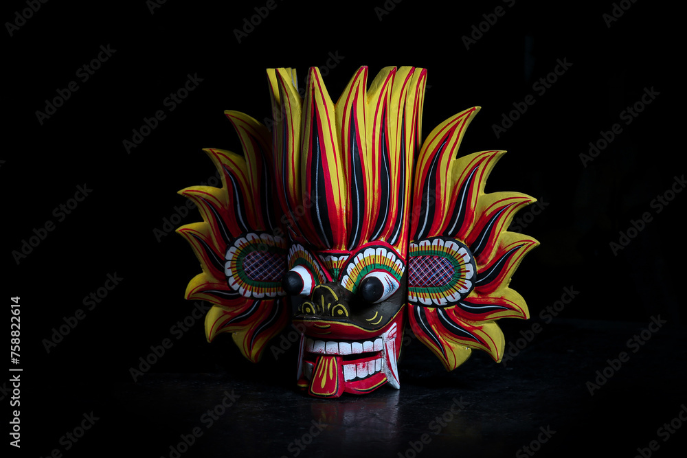 Sri Lanka - traditional mask black background. wood carvings Fire Mask ...