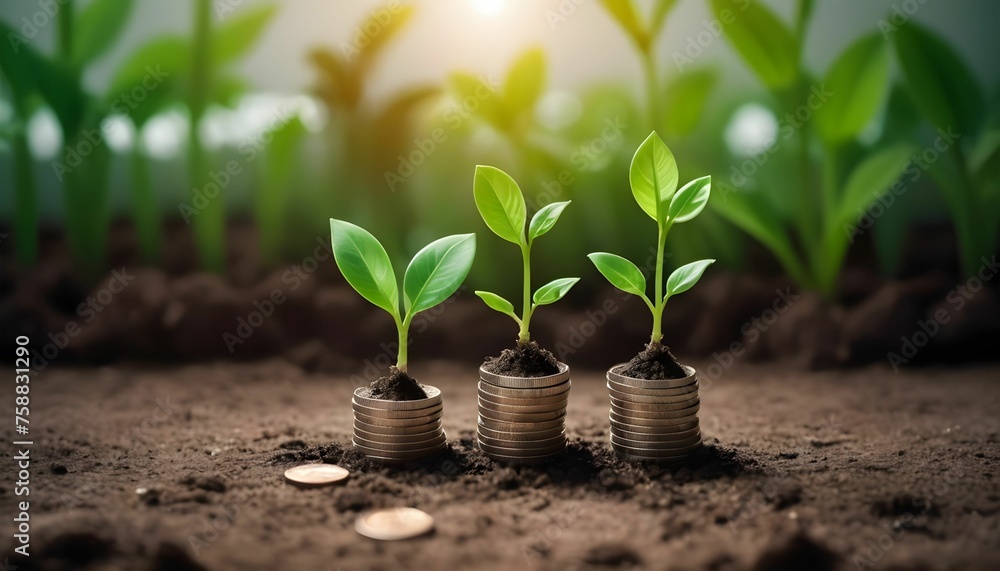 plant growing in soil, plants growing investment concept Rising money ...