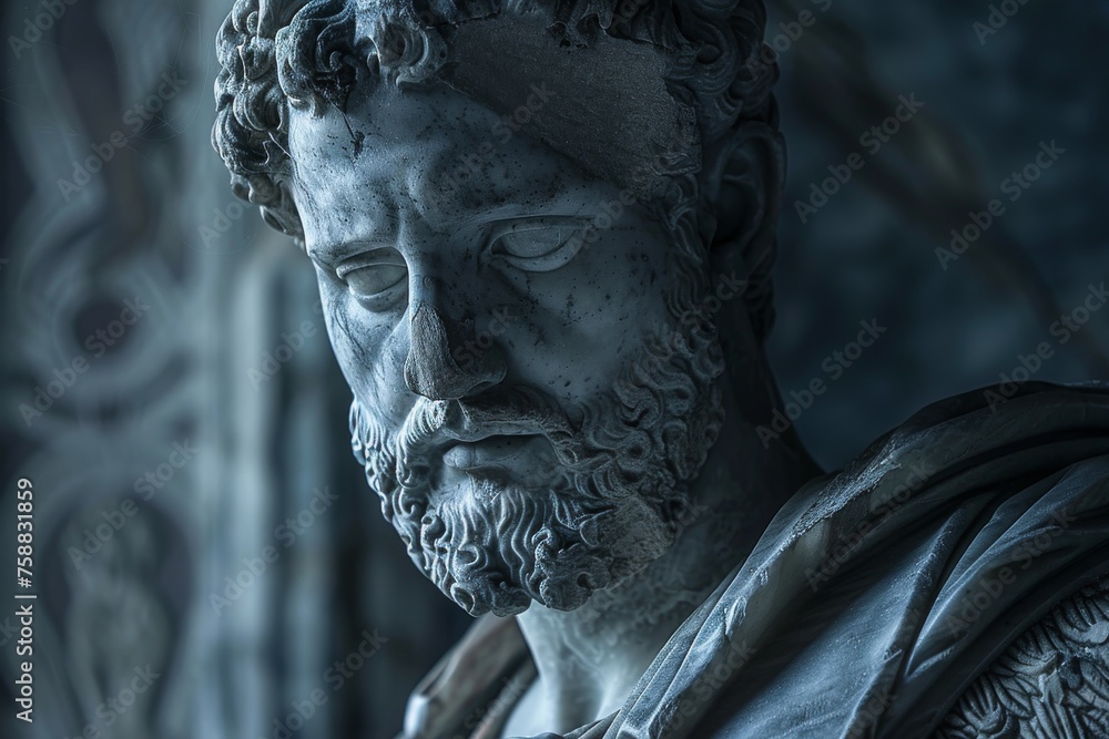 Mysterious ancient greek, roman male stoic statue, sculpture in ...