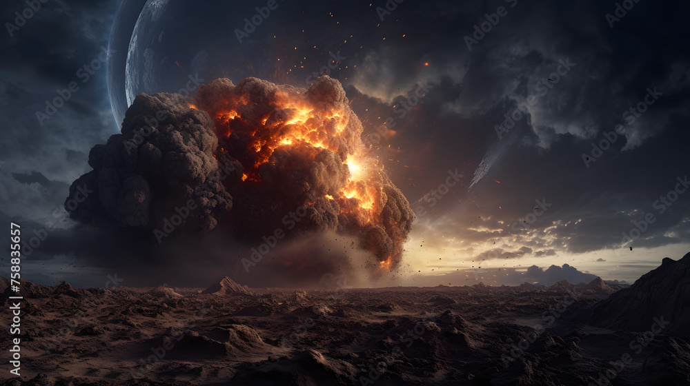 Epic Meteor Strike: Create an image depicting a breathtaking meteorite ...