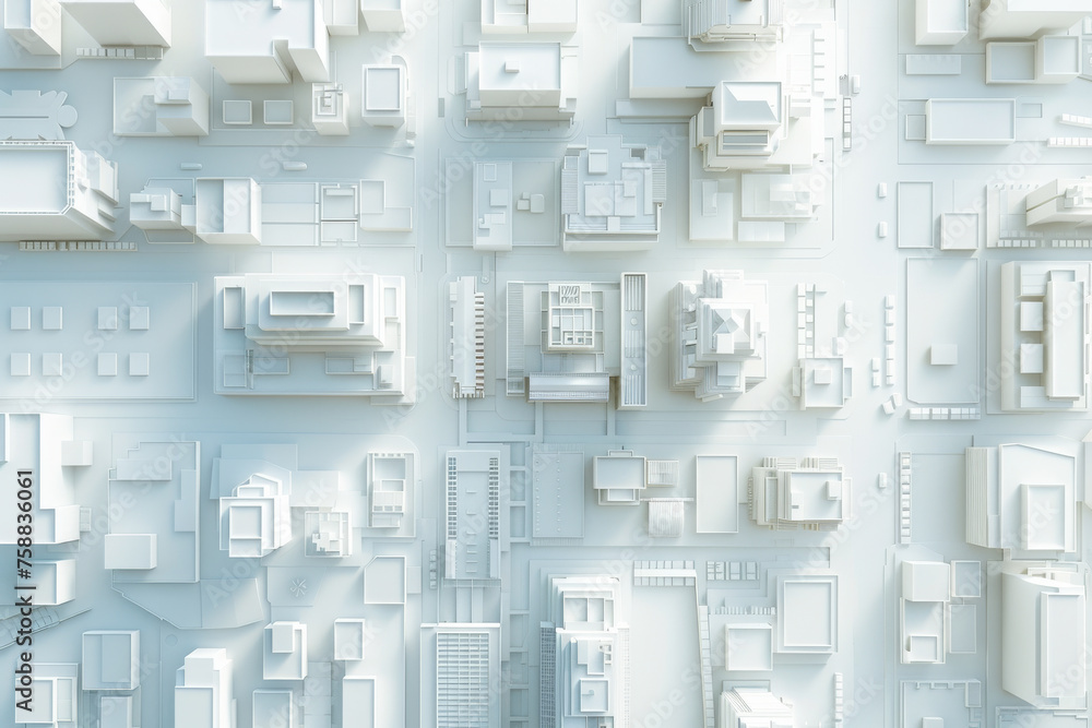 Top view of abstract modern city block looking as white architectural ...