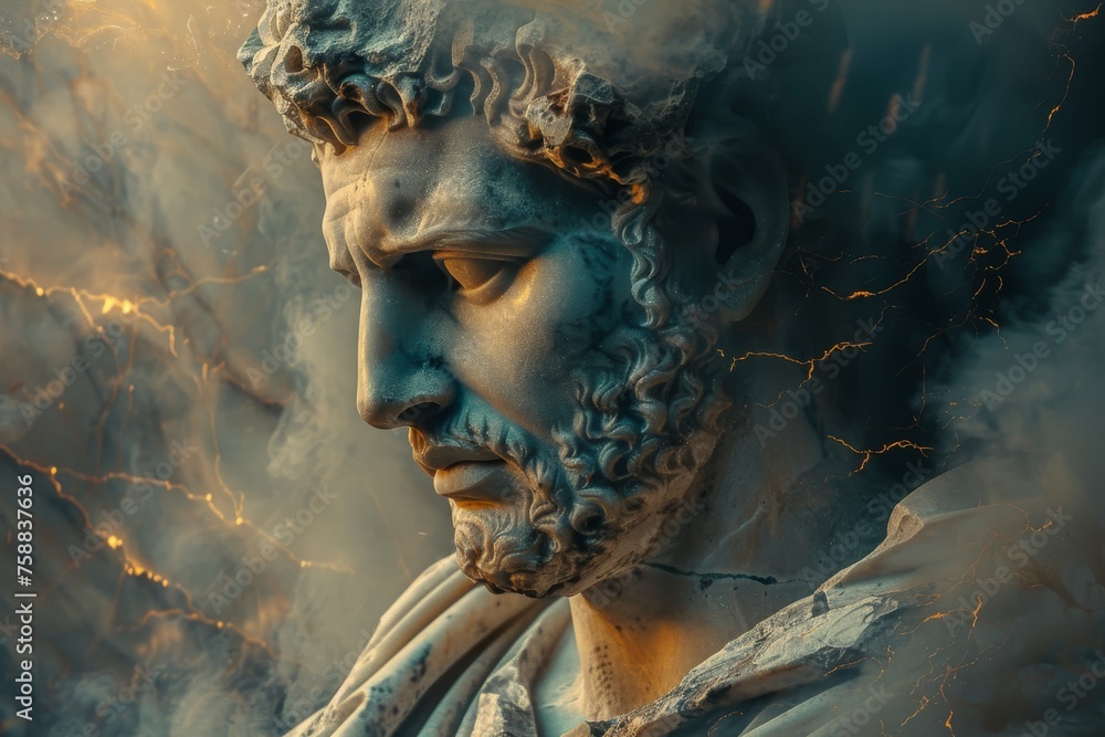 Mysterious ancient greek, roman male stoic statue, sculpture in ...