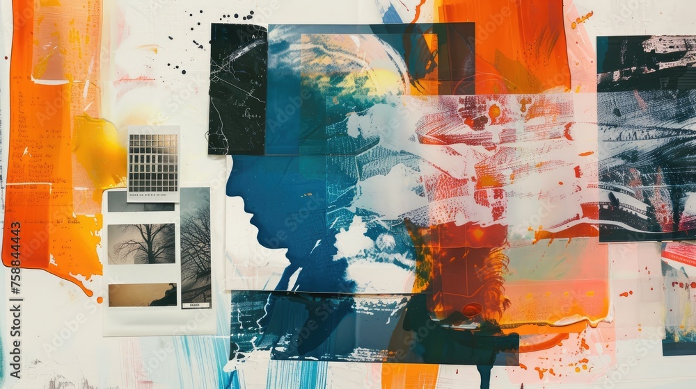 Vibrant collage combining painting and photography with splashes of ...