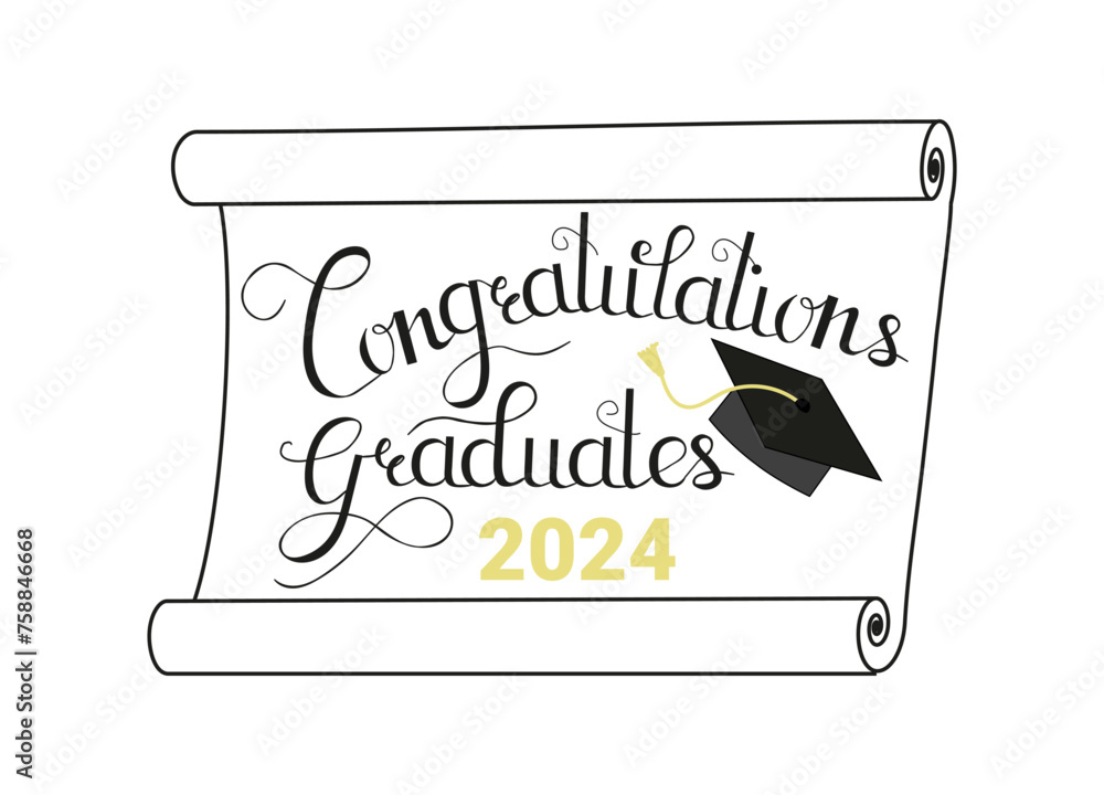 Class of 2024. Congratulations graduates logo template with academic ...