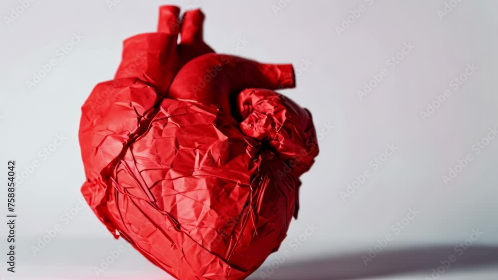 Stylized red paper human heart on neutral gray background. Health and ...