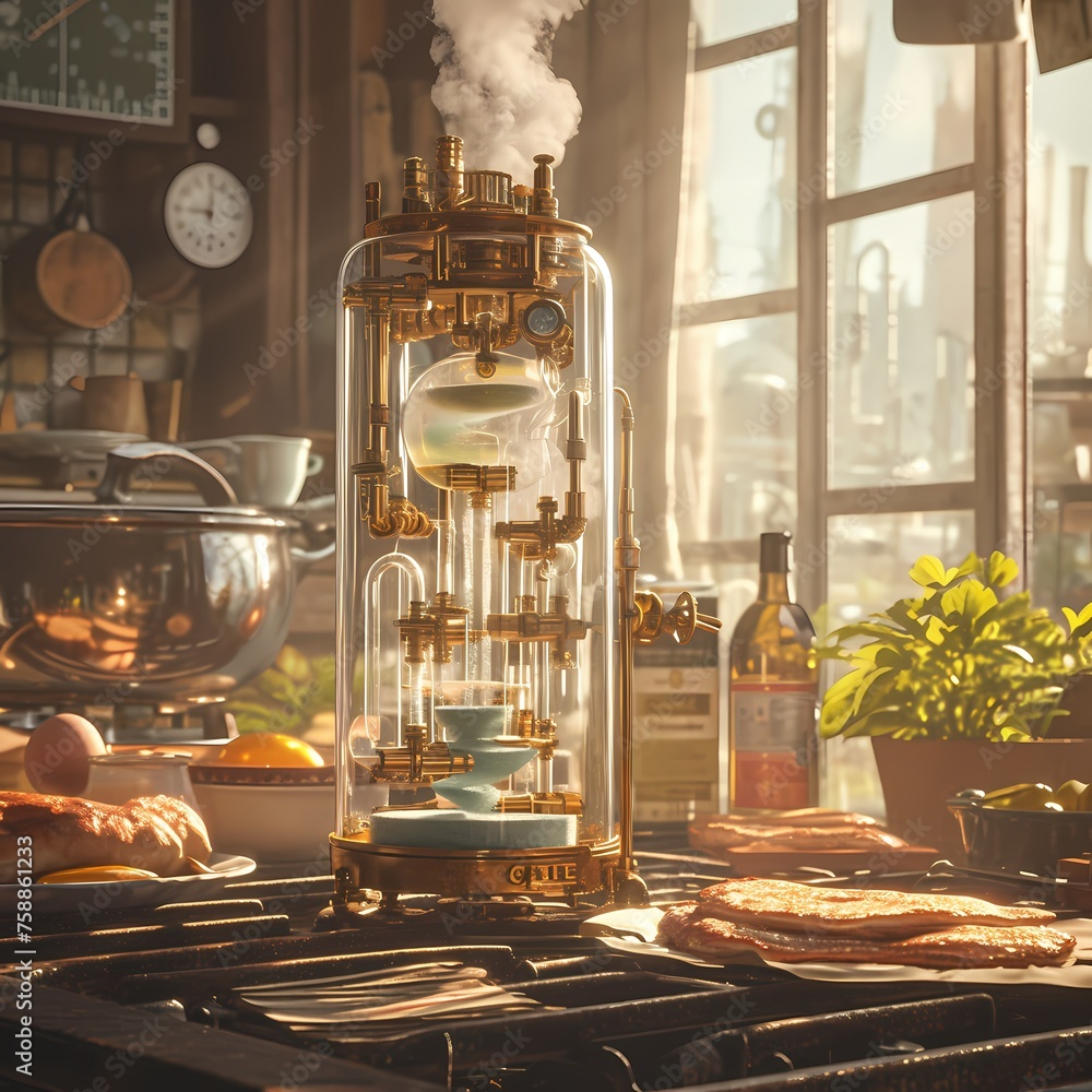 Exquisite Steampunk Egg Timer with Sand Flowing from Spout Stock ...