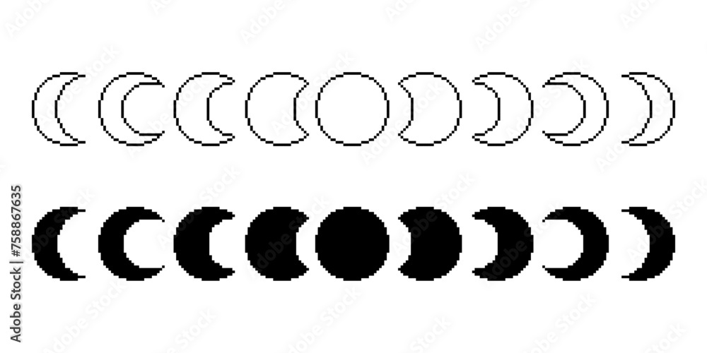 pixel art moon phases icon isolated on white background Stock Vector ...