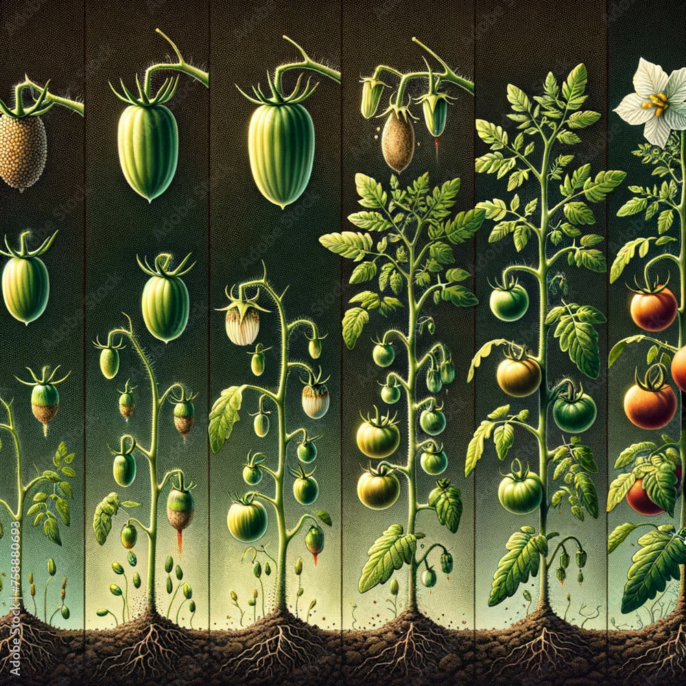 Growth stages of a tomato from seed to mature plant Stock Illustration ...