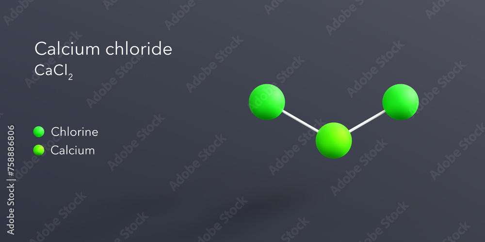calcium chloride molecule 3d rendering, flat molecular structure with ...