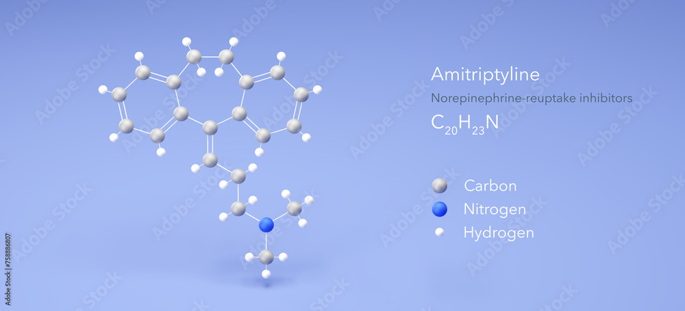 amitriptyline molecule, molecular structures, dopamine antagonists, 3d ...