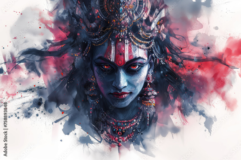 Hindu goddess Parvati in the wrathful form of goddess Kali. The wife of ...