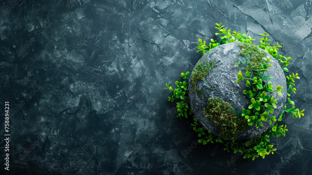 An impactful image showing a globe enveloped by lush greenery against a ...