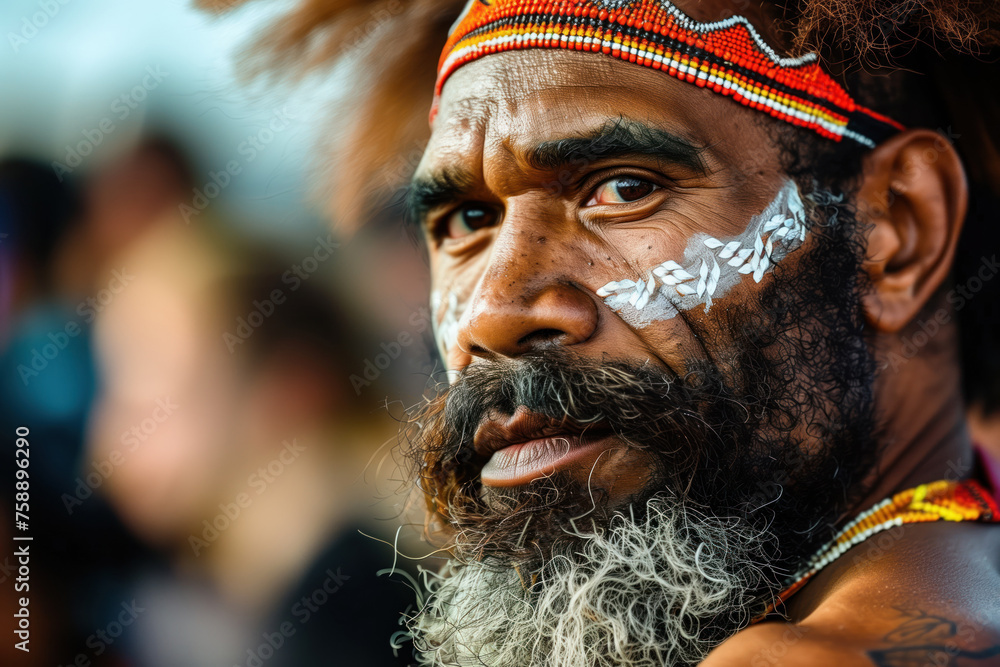 An indigenous Aboriginal Australian man staring at the camera ...