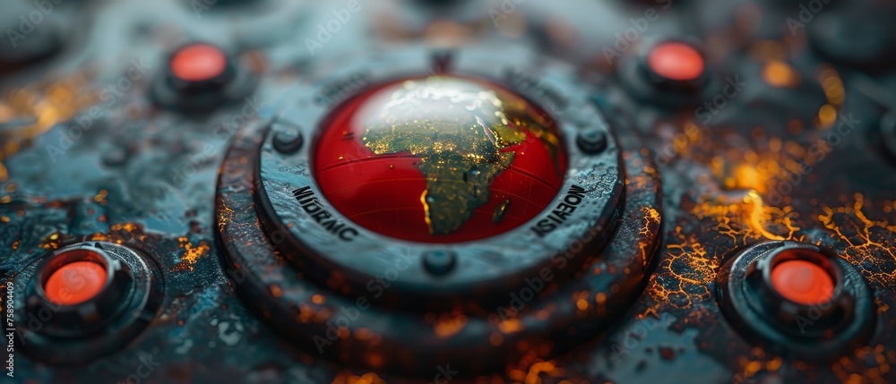 A red button to launch nuclear missiles. Nuclear bomb explosions on all ...