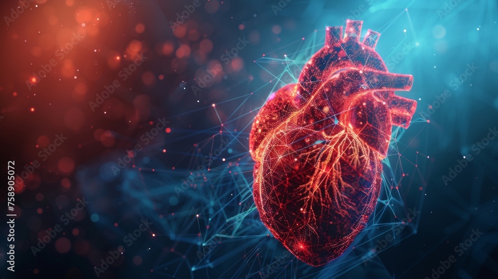 A graphic illustration of an abstract heart shape with red cardio ...