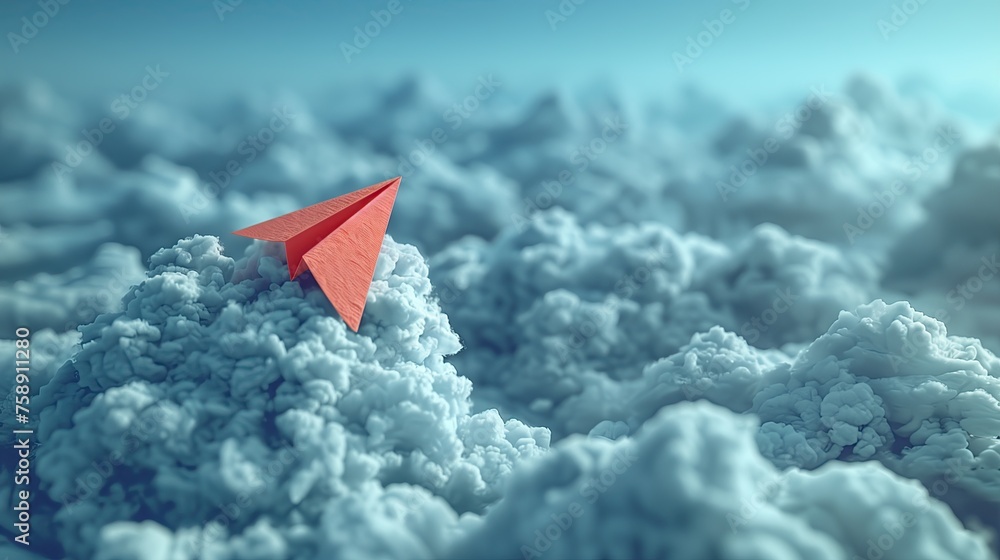 3D paper plane mail icon on cloud for contact, email paper, mailing ...