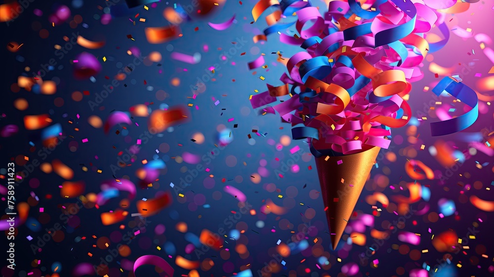 flying confetti Firecrackers with ribbons explode for birthday surprise ...
