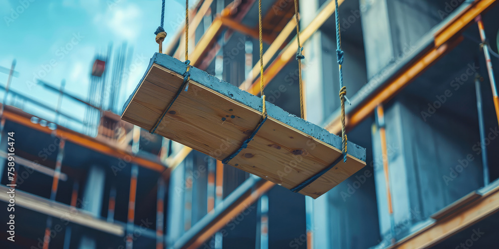 Suspended Slab Panel at Construction Site. Wooden and concrete slab ...