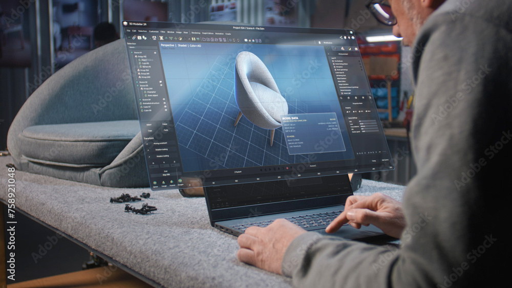 Furniture designer creates digital 3D model of stylish wooden chair ...