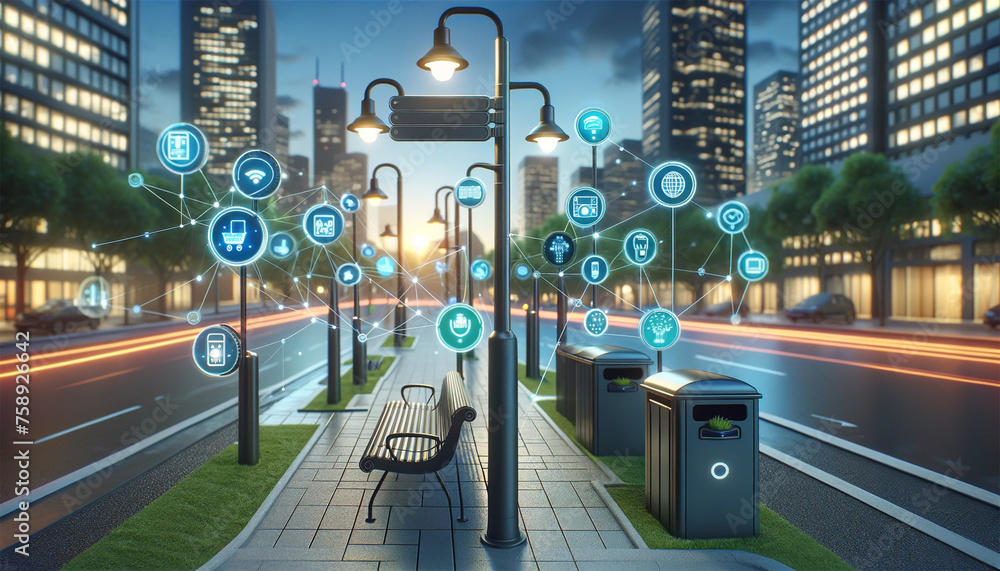 A section of a city street equipped with Internet of Things devices to ...