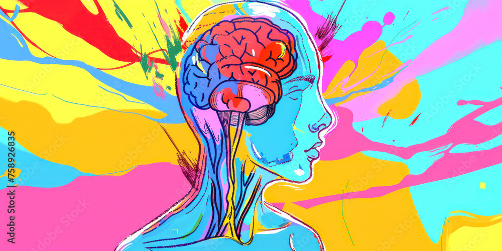 Mental health concept of human open head and heart inside. Cartoon ...