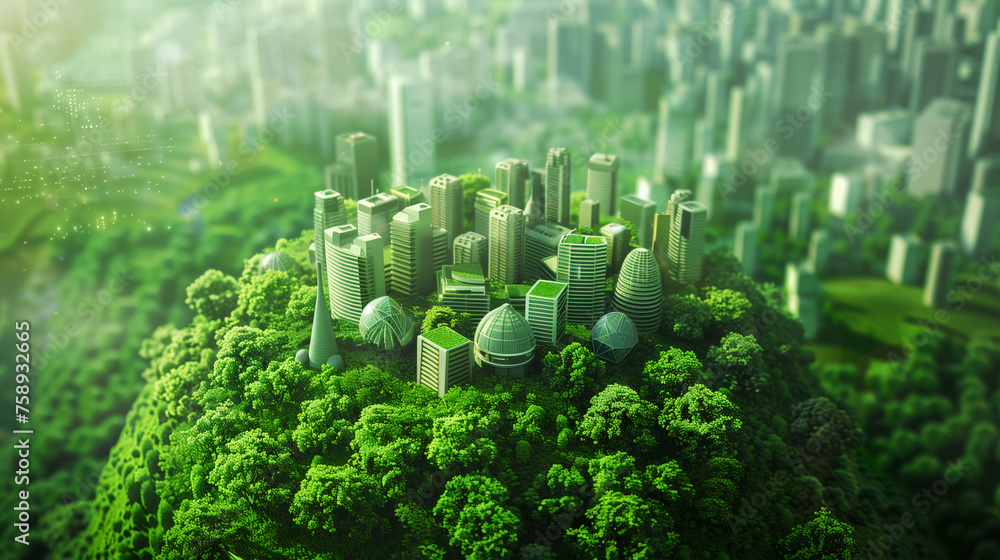 A visionary concept of a green cityscape, where urban structures are ...