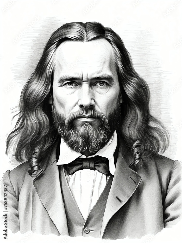 Dmitri mendeleev hand drawn sketch portrait on plain white background ...