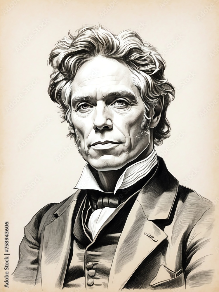 Michael faraday hand drawn sketch portrait on plain white background ...