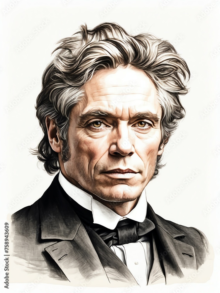 Michael faraday hand drawn sketch portrait on plain white background ...