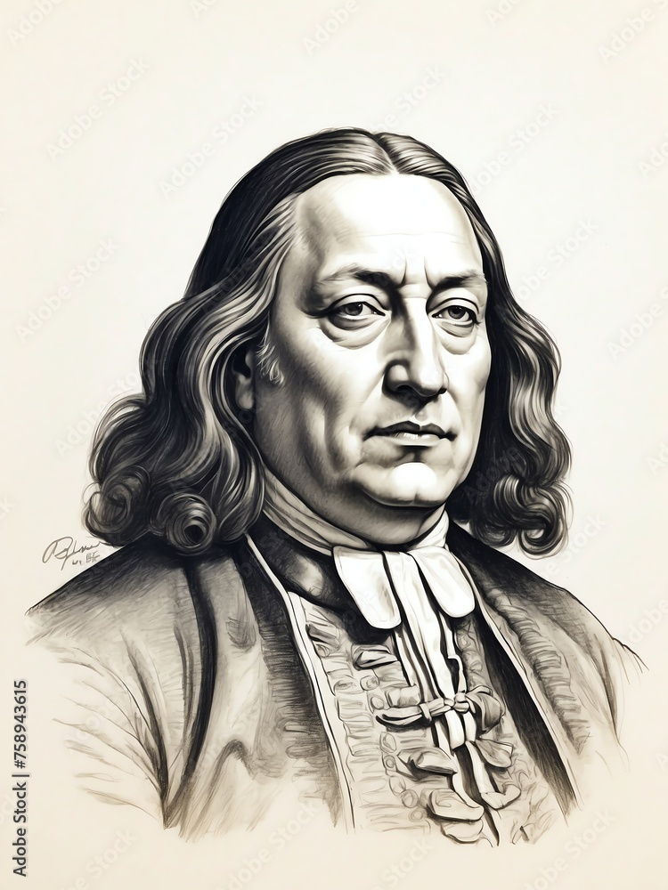 Pierre de fermat hand drawn sketch portrait on plain white background ...