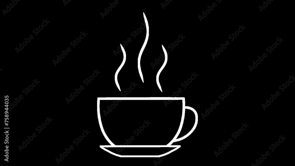 Animated white icon of a coffee cup with evaporating steam. Animation ...