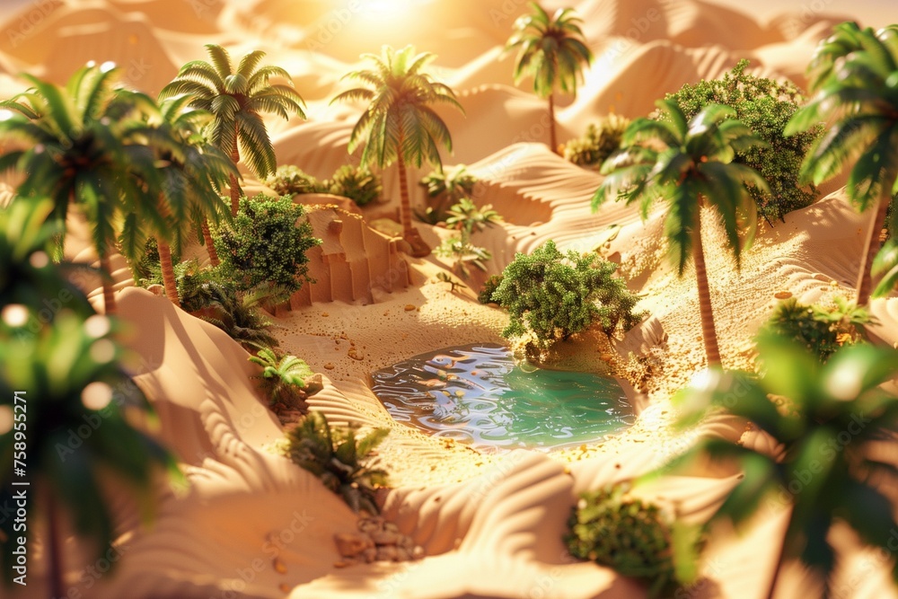 A miniature desert oasis, with a realistic small water source ...