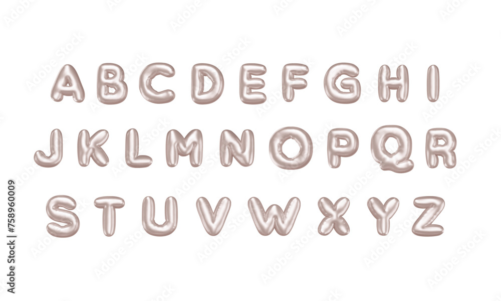 3d alphabet. Balloon font. Glossy bold latin letters in silvers color ...