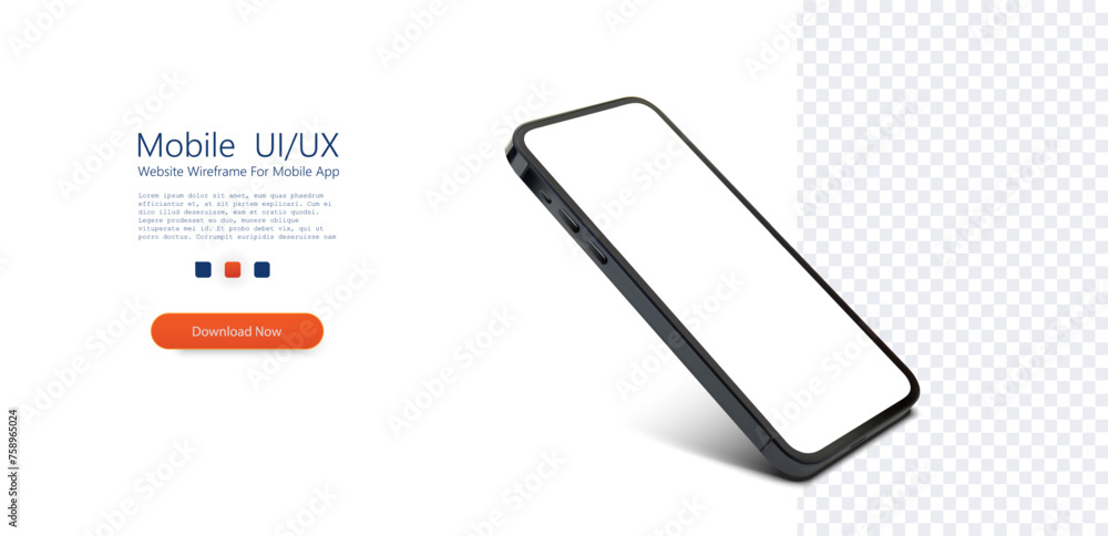 A modern smartphone mockup floating at an angle against a transparent ...
