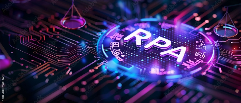 an illustration with the text RPA emerges from a digital network of ...