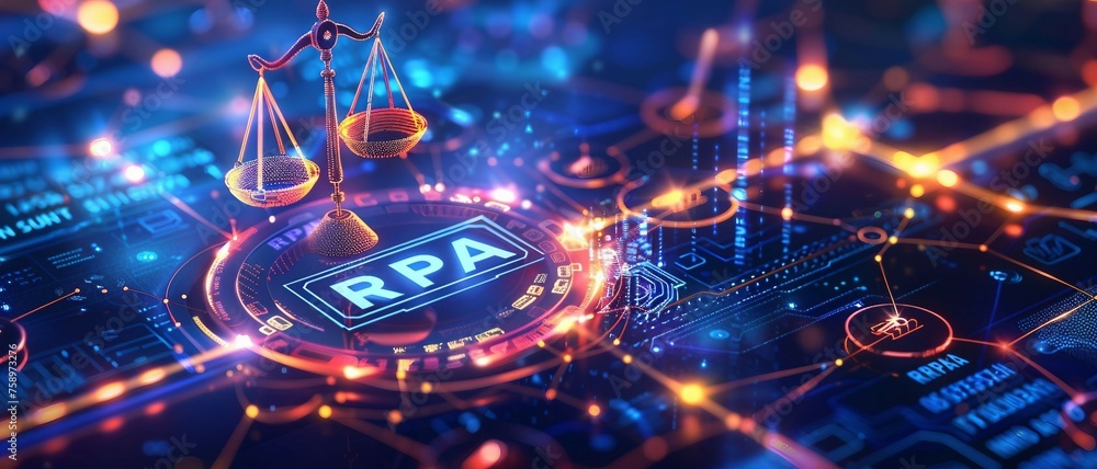 an illustration with the text RPA emerges from a digital network of ...