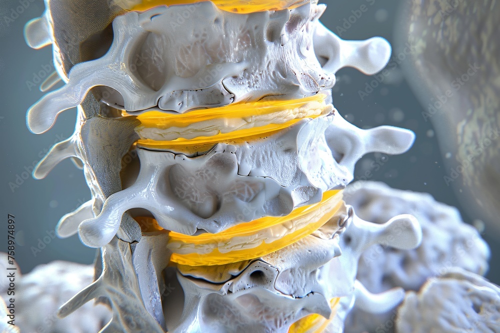 Herniated disc illustration, detailing the protrusion of the disc and ...