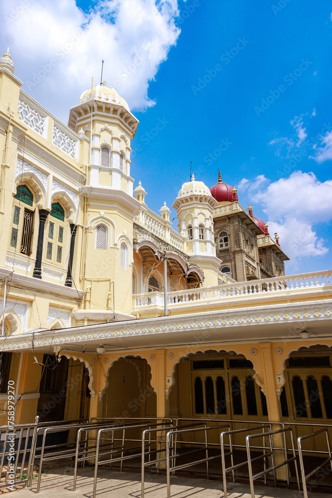 Beautiful view of royal Mysore Palace, also known as Amba Vilas Palace ...
